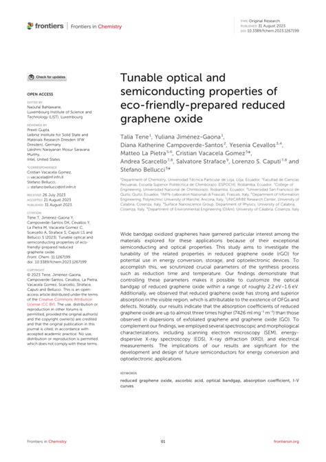 Pdf Tunable Optical And Semiconducting Properties Of Eco Friendly Prepared Reduced Graphene Oxide