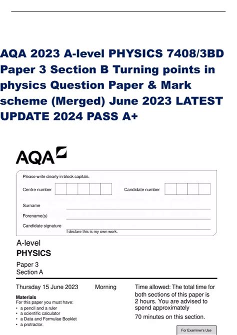 AQA 2023 A Level PHYSICS 7408 3BD Paper 3 Section B Turning Points In Physics Question Paper