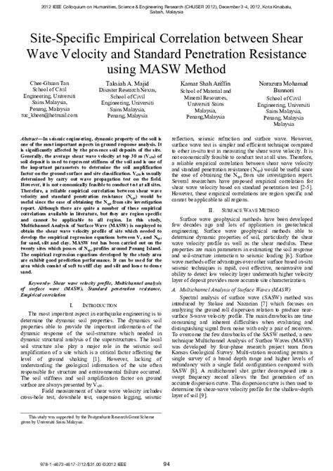 Pdf Site Specific Empirical Correlation Between Shear Wave Velocity And Standard Penetration