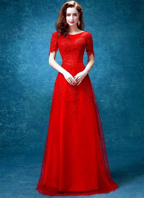 Red Evening Gowns With Sleeves Dresses Images 2022