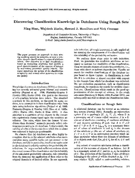 Pdf Discovering Classification Knowledge In Databases Using Rough