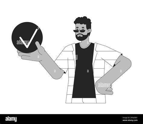 Man Holding Bullet Point With Tick Bw Concept Vector Spot Illustration