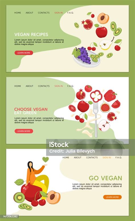 완전 채식주의와 야채가 있는 웹 템플릿 방문 개념 채식 식단 랜딩 페이지에 대한 스톡 벡터 아트 및 기타 이미지 랜딩 페이지 다이어트 요리하기 음식 준비 Istock