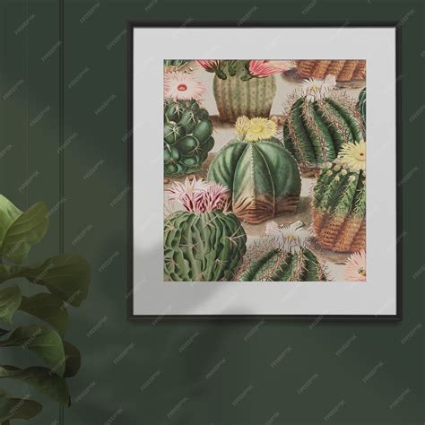 Premium Psd Framed Vintage Cactus Interior Wall Art Mockup Design Element