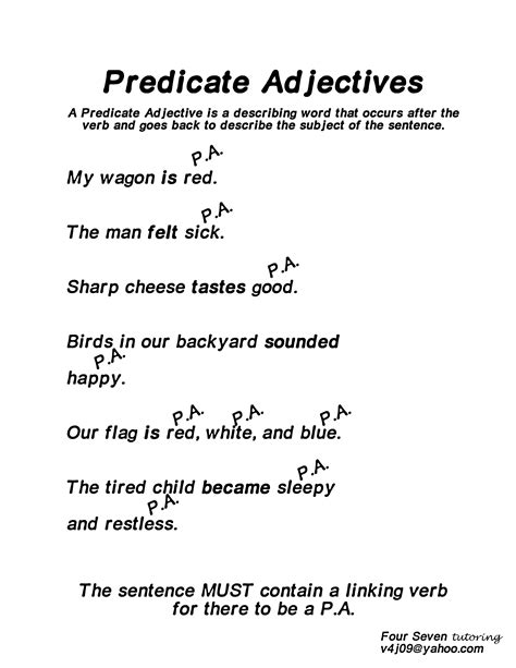 Predicate Adjective Examples