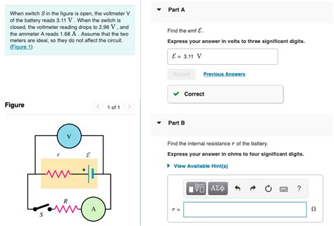 Solved When Switch S In The Figure Is Open The Voltmeter V