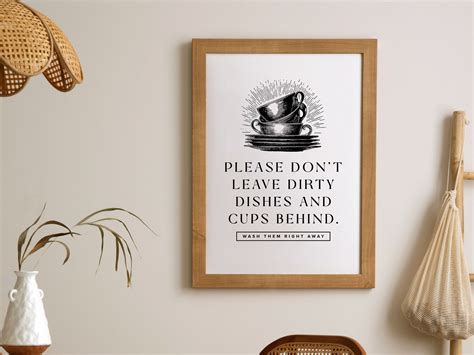 Printable Clean Up Kitchen Sign Please Don T Leave Dirty Dishes And Cups Behind Wash Dishes