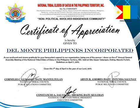 Certificate Of Appreciations To All Of Our Sponsors During The 4th