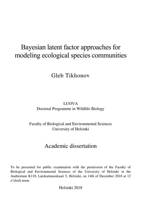 Pdf Bayesian Latent Factor Approaches For Modeling Ecological Species