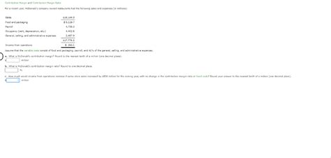 Solved Contibution Margin And Contribution Margin Ratico For Chegg Com