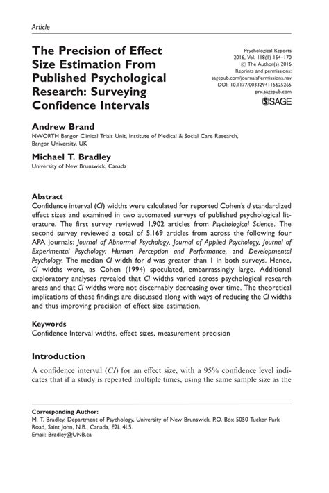 Pdf The Precision Of Effect Size Estimation From Published Psychological Research Surveying