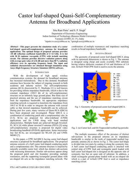 Pdf Castor Leaf Shaped Quasi Self Complementary Antenna For Broadband