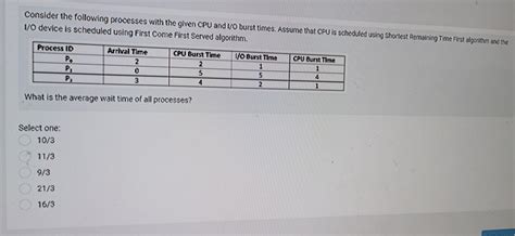 Solved Consider The Following Processes With The Given Cpu