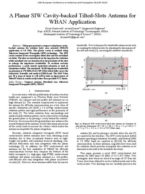 a planar siw cavity backed tilted slots antenna for wban application pdf bandwidth signal