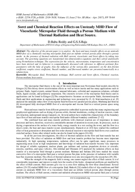 Pdf Soret And Chemical Reaction Effects On Unsteady Mhd Flow Of Viscoelastic Micropolar Fluid