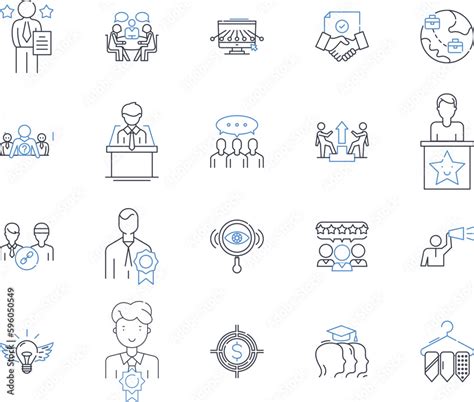 Executive Hierarchy Line Icons Collection Authority Management Leadership Power Chain