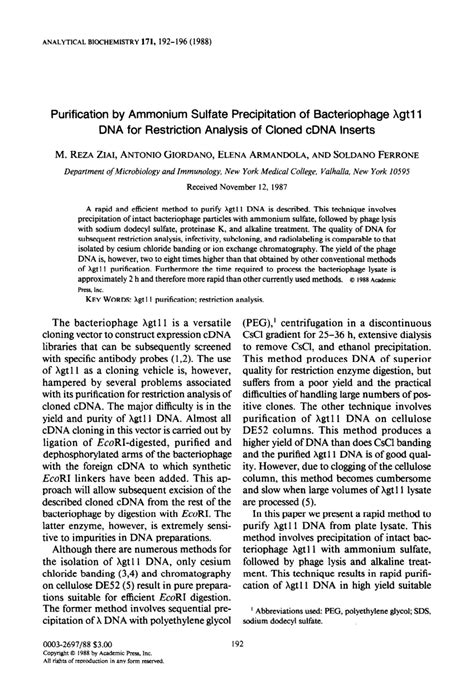 Pdf Purification By Ammonium Sulfate Precipitation Of Bacteriophage
