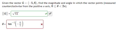 solved given the vector u −5 6 find the magnitude and