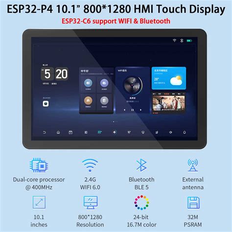 Esp32 P4 Hmi Series Esp32 P4nrw32 Esp32 C6 Mini 1u N4 101 Inch Ips 800
