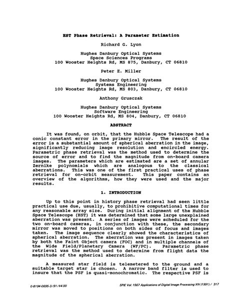 Pdf Hst Phase Retrieval A Parameter Estimation
