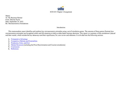 Chapter 4 Assignment ECO 201 Chapter 4 Assignment Memo To My