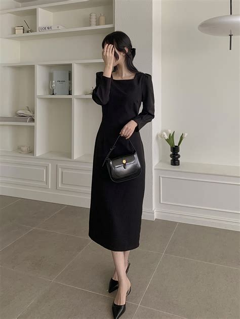 루엣 💐하객룩 Made 클레어 스퀘어넥 반팔 긴팔 핀턱 퍼프 허리끈 롱 H라인 원피스