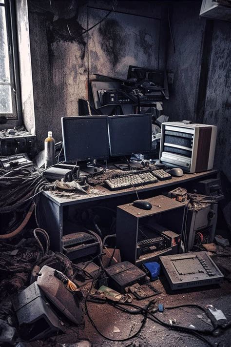 The Computer Is Placed On A Dirty Table Generative Ai Stock