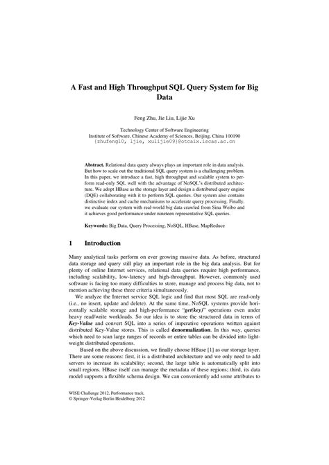 Pdf A Fast And High Throughput Sql Query System For Big Data