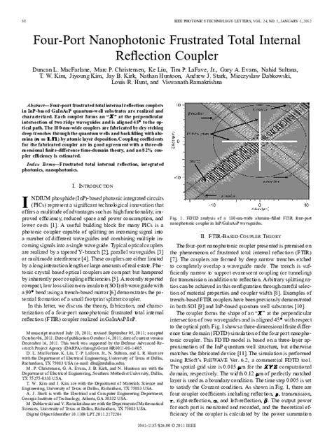 Pdf Four Port Nanophotonic Frustrated Total Internal Reflection Coupler