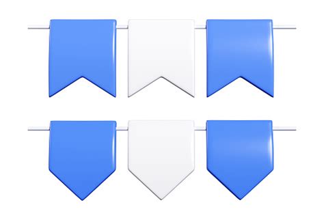 파티 멧새 모형 파란색과 흰색 색상의 직사각형 및 오각형 모양의 깃발 축제 3d 렌더링 배너 3차원 형태에 대한 스톡 사진 및 기타 이미지 Istock