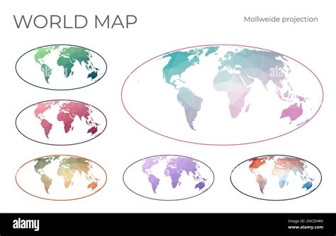 Low Poly World Map Set Equal Area Pseudocylindrical Mollweide