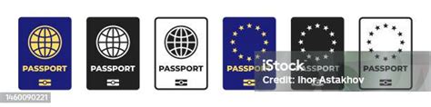 국제 생체 인식 여권 Eu 여권 벡터 그림입니다 생체 인식 데이터 여행 개념이 있는 Id 문서 빨간색과 검은색 여권의 표지 10 에피소드 가리기에 대한 스톡 벡터 아트 및