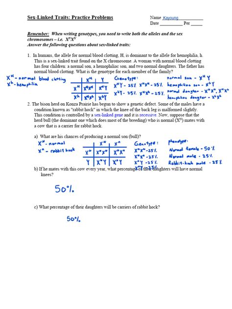 Science Sex Linked Practice Problems Pdf Evolutionary Biology Genetics