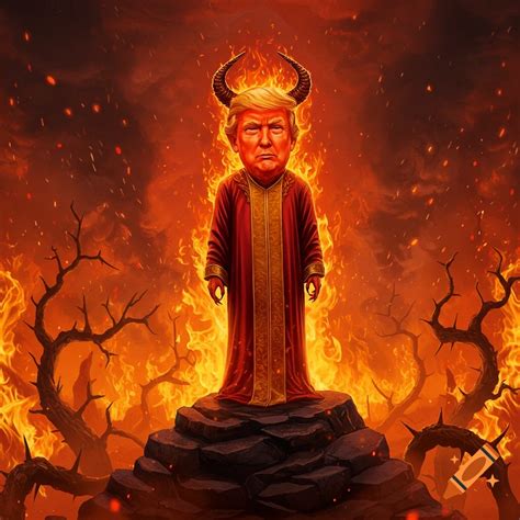 Caricature Of Donald Trump As A Devil With Horns Wearing A Red Robe