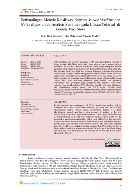Pdf Perbandingan Metode Klasifikasi Support Vector Machine Dan Naïve