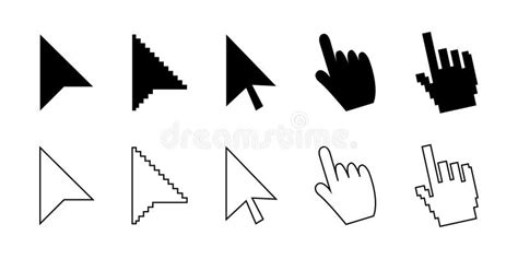 Set Of Click Cursor In Black Arrow And Hand Computer Cursor Icons Stock Vector Illustration
