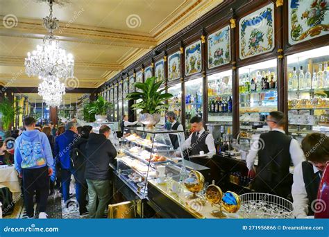 Interior View Of Crowded Historic Cafe Baratti Milano At Castle Square
