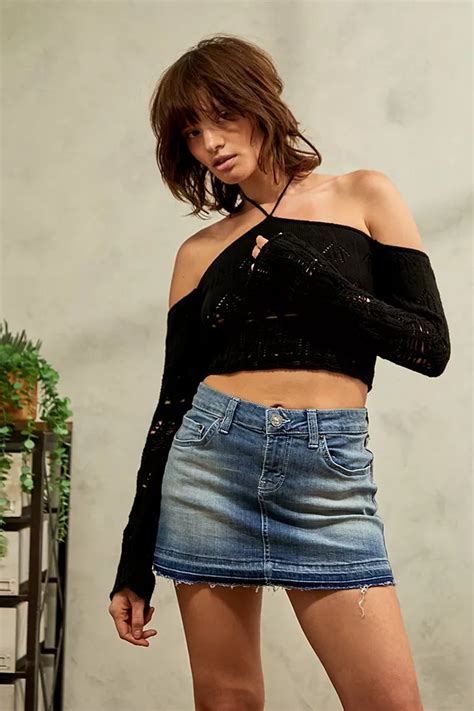 Bdg Mid Wash Extreme Low Rise Denim Mini Skirt Urban Outfitters Uk