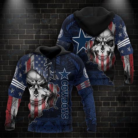 America Flag Dallas Cowboys Skull 3d Hoodie T For Fans Potatoke
