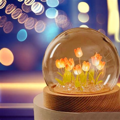 Декоративный ночник тюльпаны в колбе Diy Светильник с тюльпанами в стеклянном шаре продажа