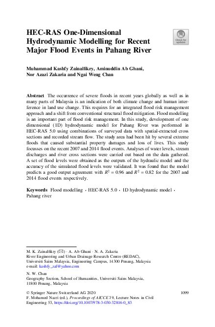 Pdf Hec Ras One Dimensional Hydrodynamic Modelling For Recent Major Flood Events In Pahang River