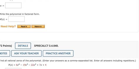 [answered] write the polynomial in factored form p x need help read it