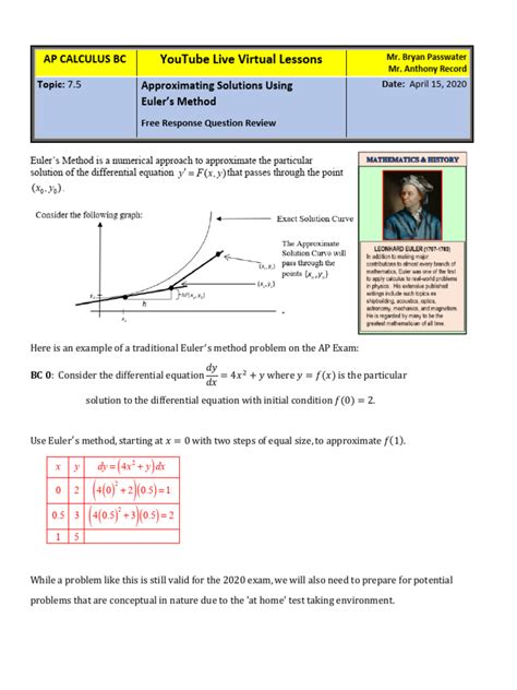 Day 16 Eulers Method Frq Review Solutions Pdf Derivative Equations
