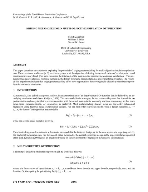 Pdf Kriging Metamodeling In Multi Objective Simulation Optimization