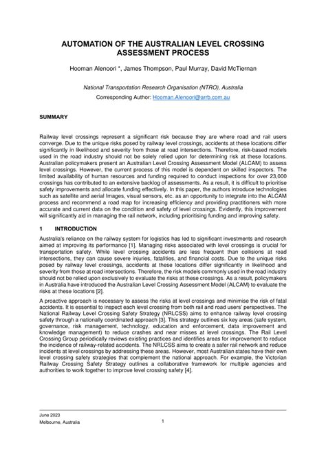 Pdf Automation Of The Australian Level Crossing Assessment Alcam