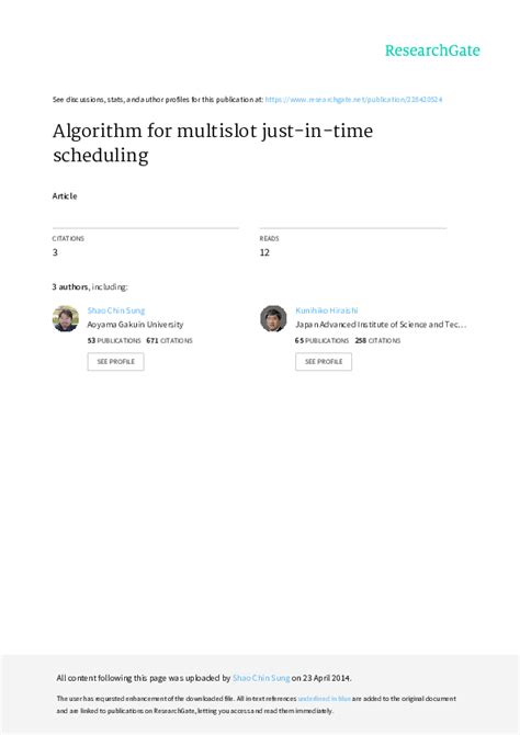 Pdf Algorithm For Multislot Just In Time Scheduling On Identical