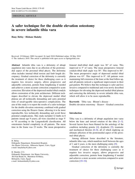 Pdf A Safer Technique For The Double Elevation Osteotomy In Severe Infantile Tibia Vara