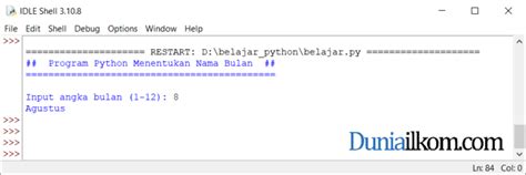 Latihan Kode Program Python Menentukan Nama Bulan