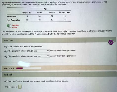 solved age discrimination the followlng table presents the numbers of employecs by age group