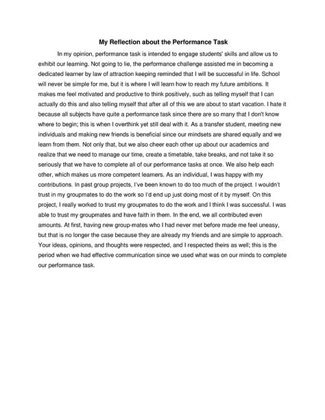 Reflection About Performance Task My Reflection About The Performance Task In My Opinion